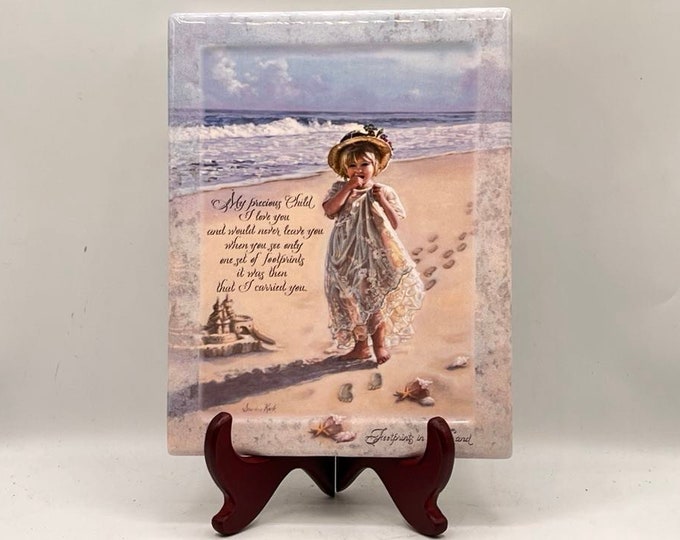 Vintage Ceramic Wall Plate, Footprints in the Sand, Signed Sandra Kuck ...
