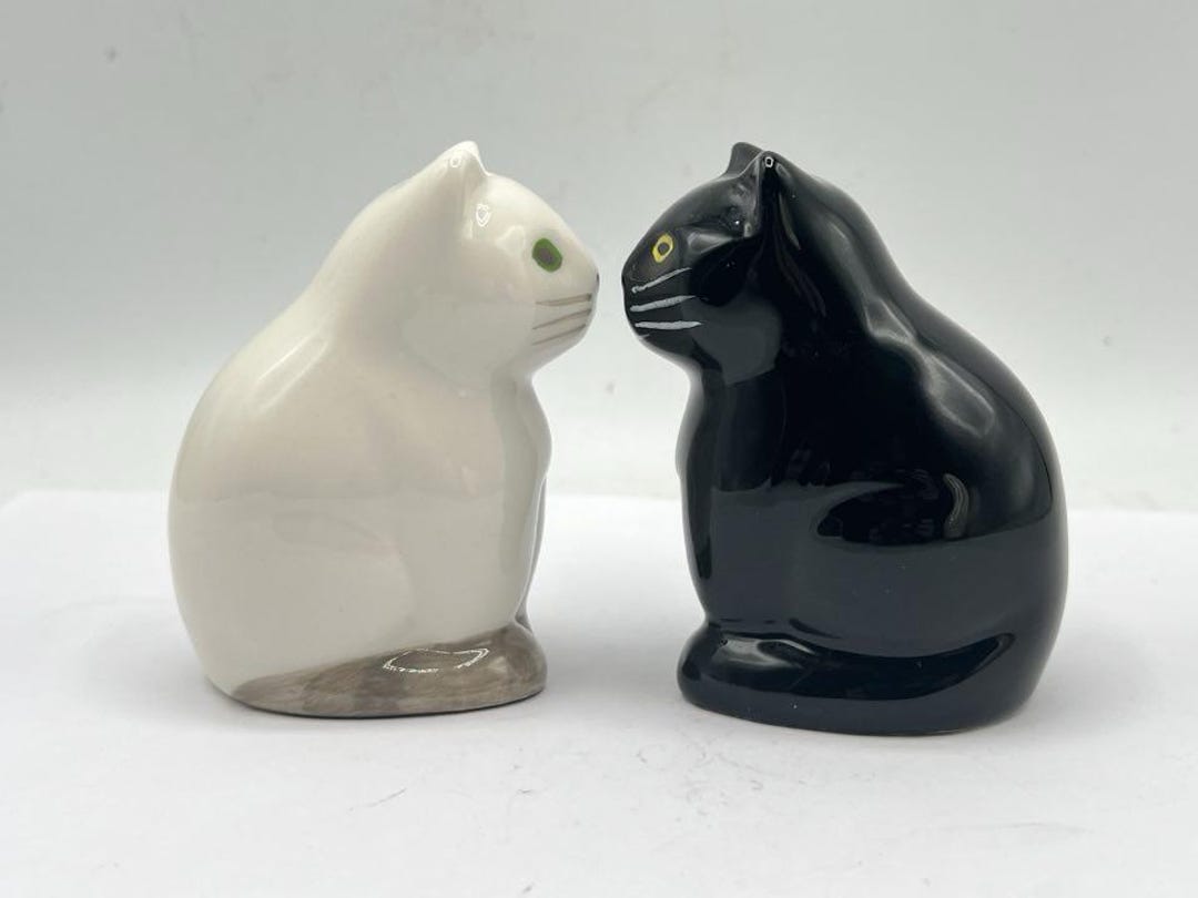 Ceramic, Cat Salt & Pepper Shakers, Black for Pepper and White for Salt ...
