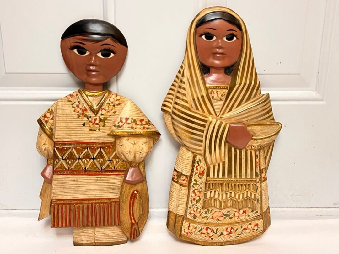 Vintage Folk Art Bride & Groom Wood Carving: Signed Mexican Gallery ...