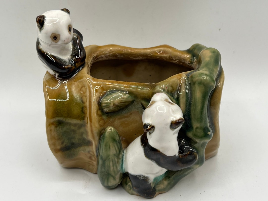 Vintage Good Luck Panda Bear, Ceramic Planter, Succulent Holder, Green ...