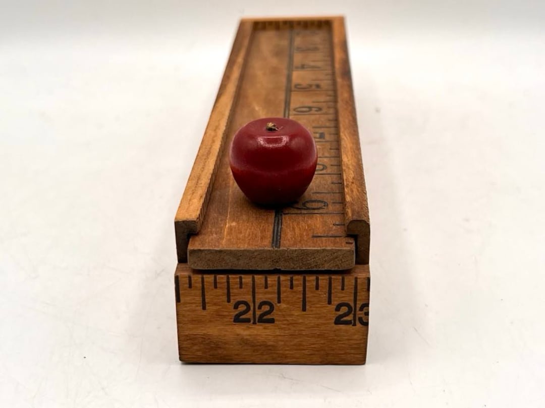 Vintage Primitive Ruler, Pencil Case, With Red Apple Top, Gift for ...