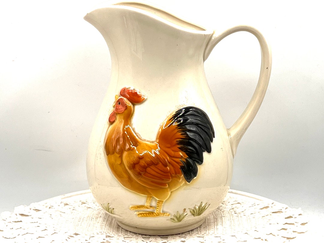1982 Ceramic Rooster Pitcher, Signed Otagiri, Made in Japan, Embossed ...