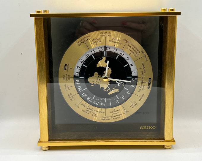 Vintage Seiko Clock, Brass Mantel Clock, International World Clock ...