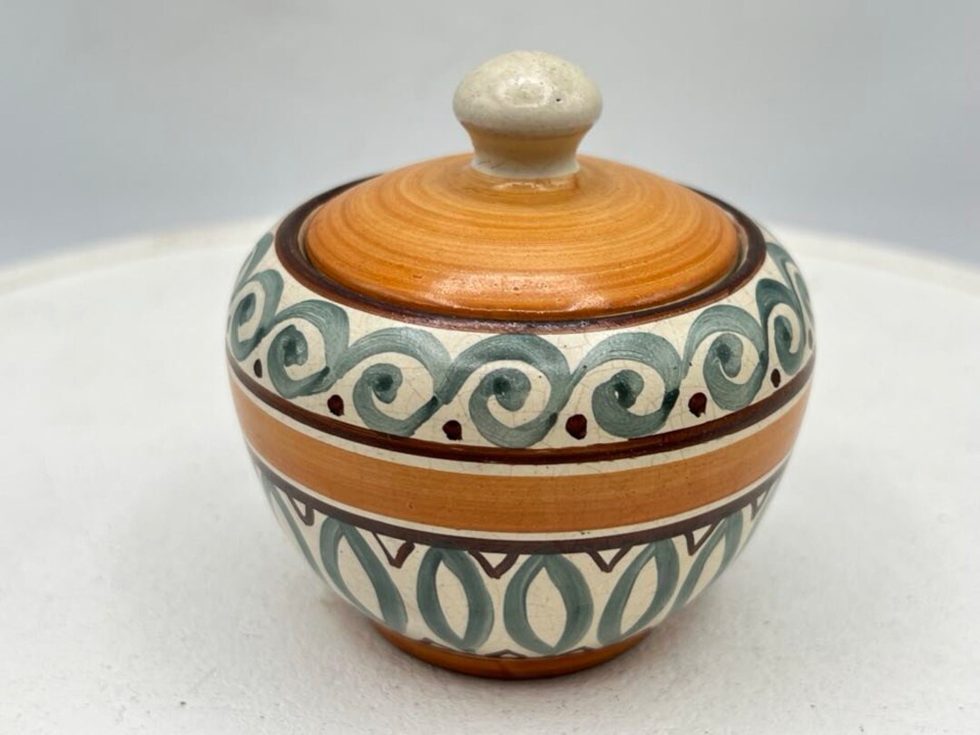 Vintage Studio Pottery, Hand Painted Stoneware, Blue Brown, Mini Jar ...