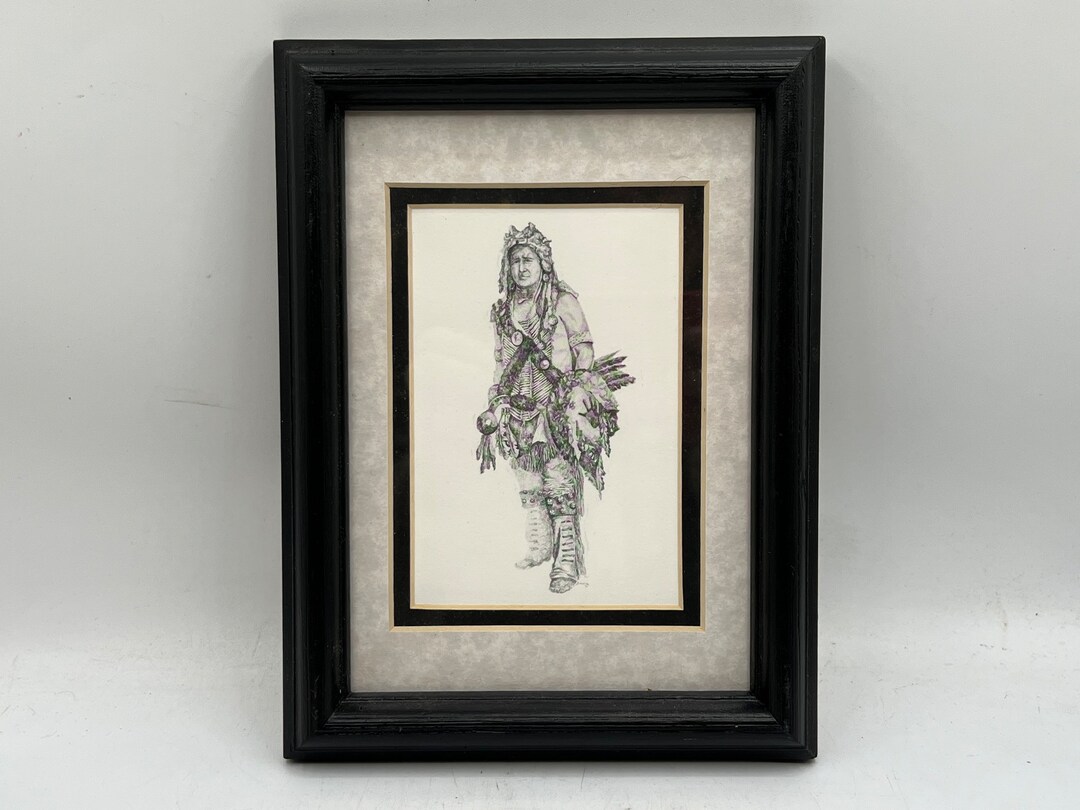 Vintage Ojibwa Wolf Clan Drawing, Sharon Smith, Black and White, Framed ...