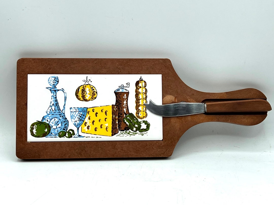 Vintage Japan Wood Cheese Board With Ceramic Tile & Knife - Etsy