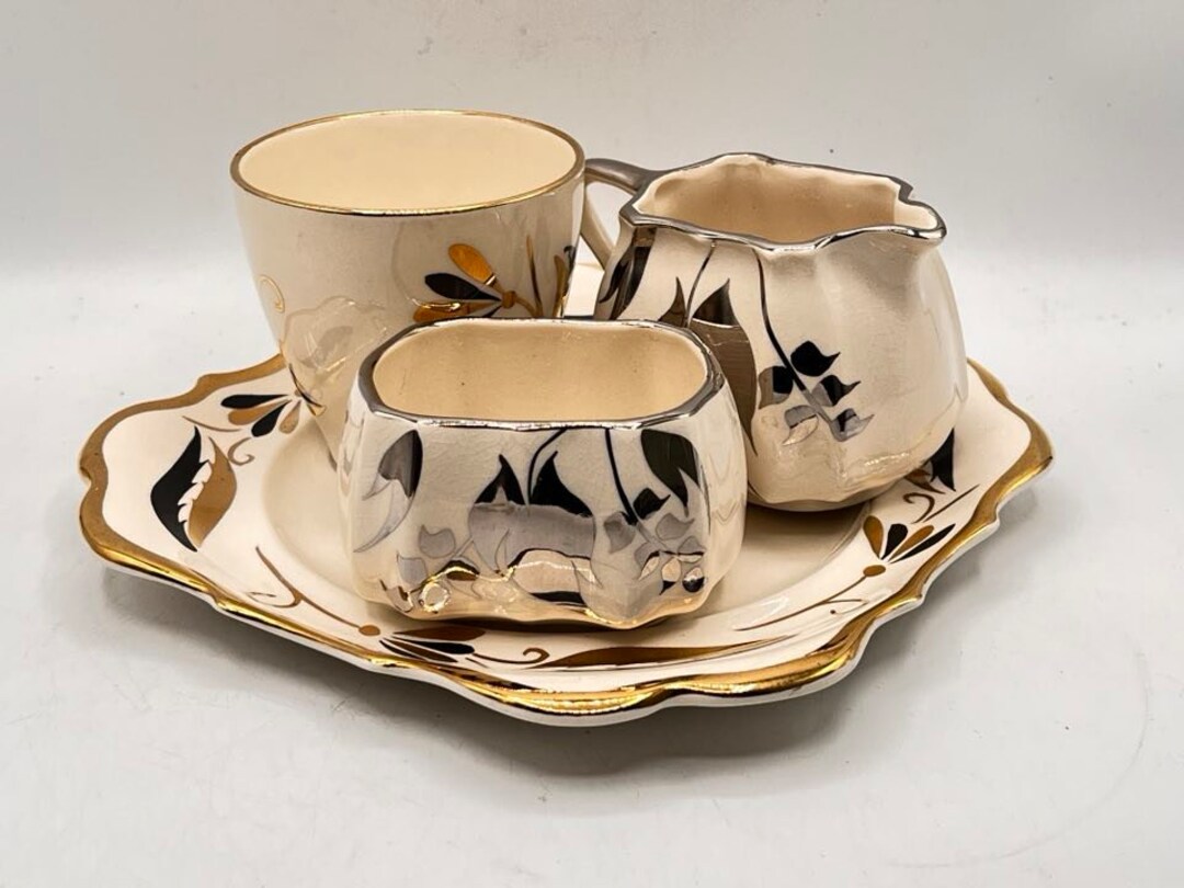 Vintage Lancaster & Sandland Ware, 696 Platinum, Lustre Leaves, Creamer ...