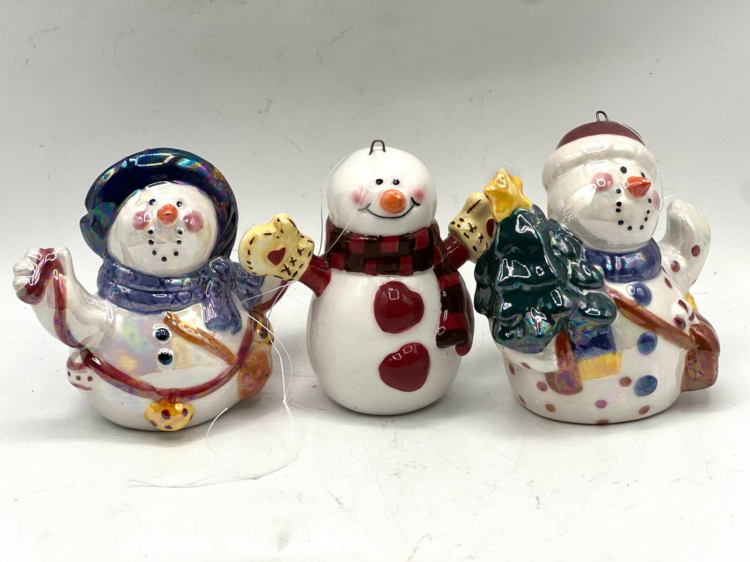 Vintage Ceramic Snowman Ornaments, Set of 3, Christmas Tree Ornaments ...