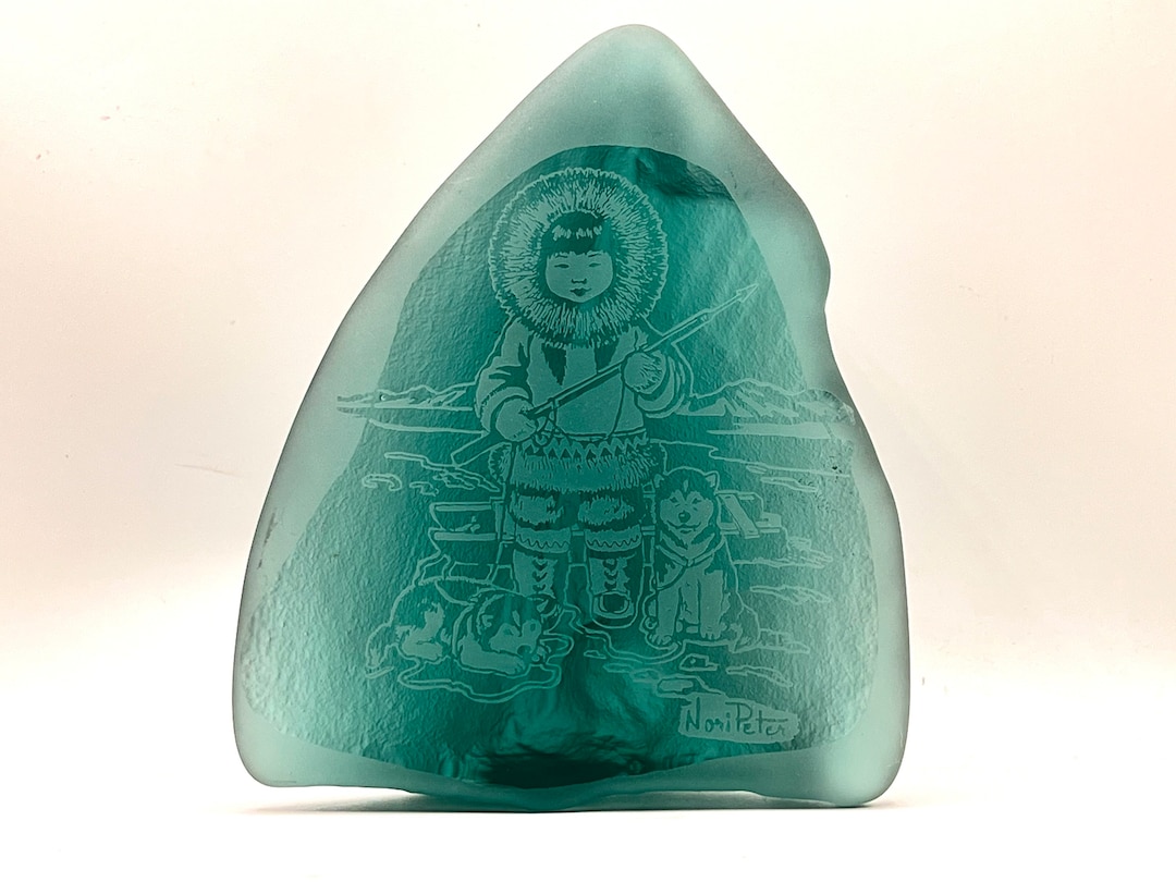 RARE Eskimo Art, Nori Peter, Etched Glass, Child & Dogs, Inuit Eskimo ...