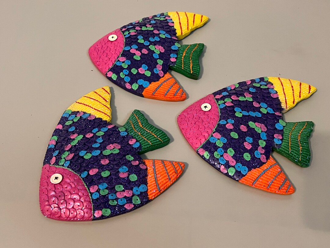 Fish Plaques Wall Art, Sparkling Fish, Beach Art, Nautical Decor, Fish ...