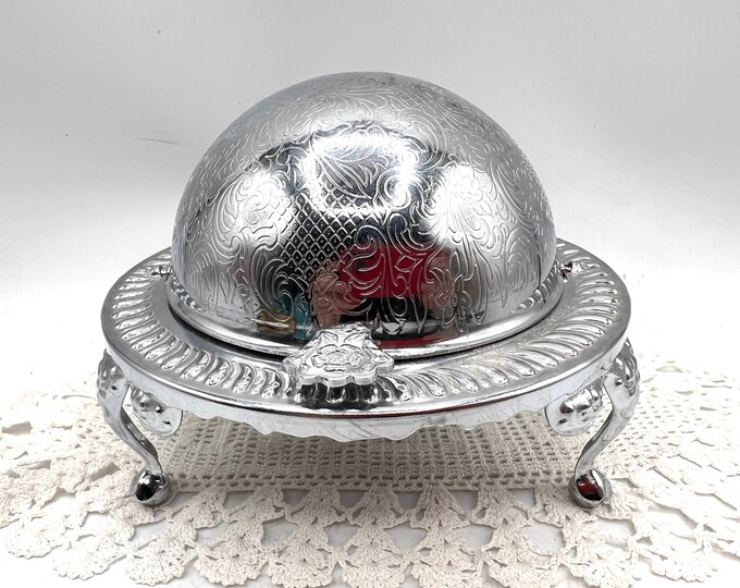 Vintage Silver Plated Butter Dome, Roll Top, Caviar Dish, With Glass ...