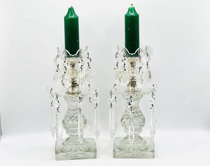 Vintage Lead Crystal Candle Holders, Set of 2 Chandelier Candlesticks ...