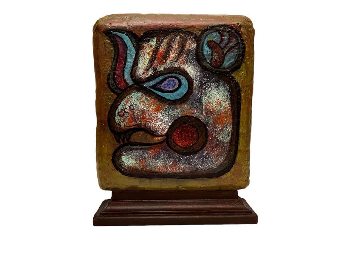 Vintage Aztec Mayan Sculpture, RARE FIND, Signed ZOTZ, Faux Stone on ...
