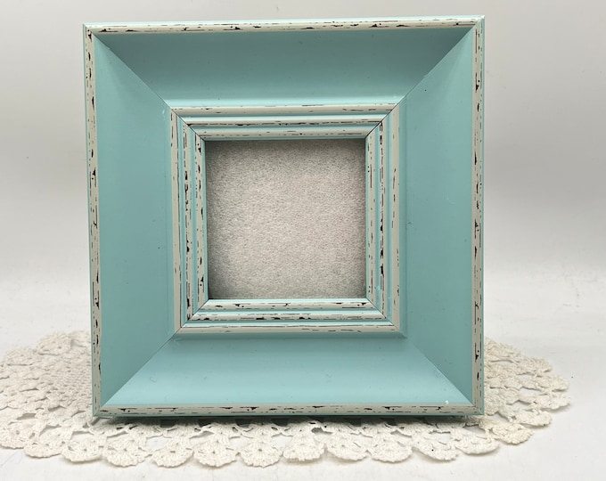 Vtg Baby Blue Frame, Farmhouse Decor, Wood Frame W Glass, Distressed ...