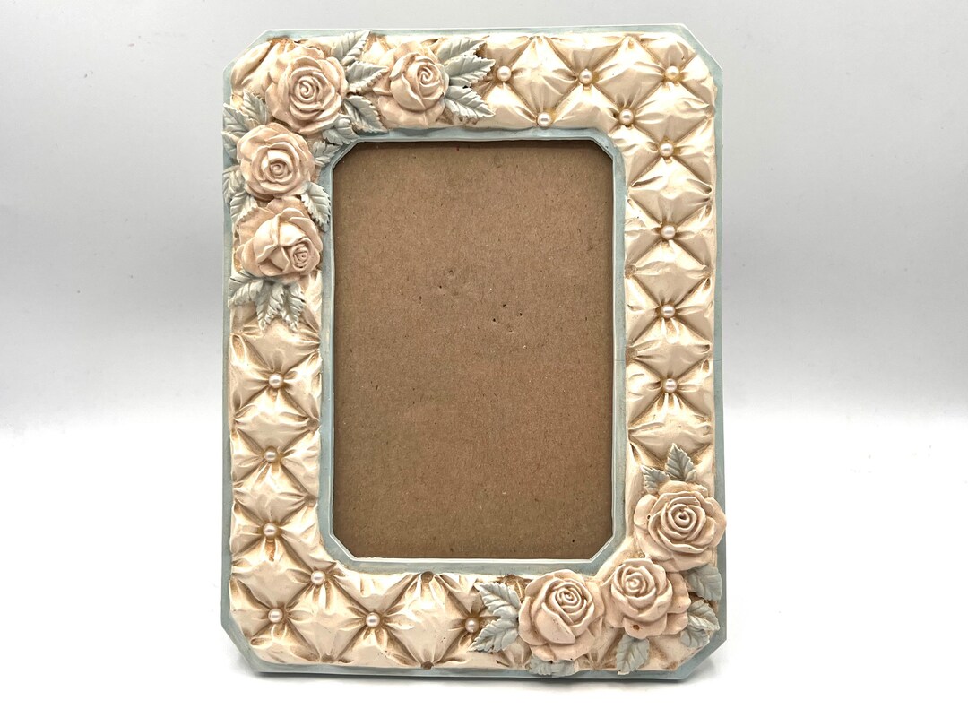 Vintage Pearl & Roses Picture Frame, Photograph Holder, Blue White ...