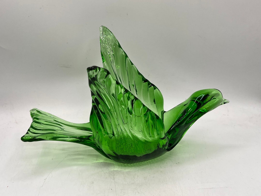 Vintage Green Glass Bird Swan, Candy Nut Dish, Vanity Boudoir Trinket ...