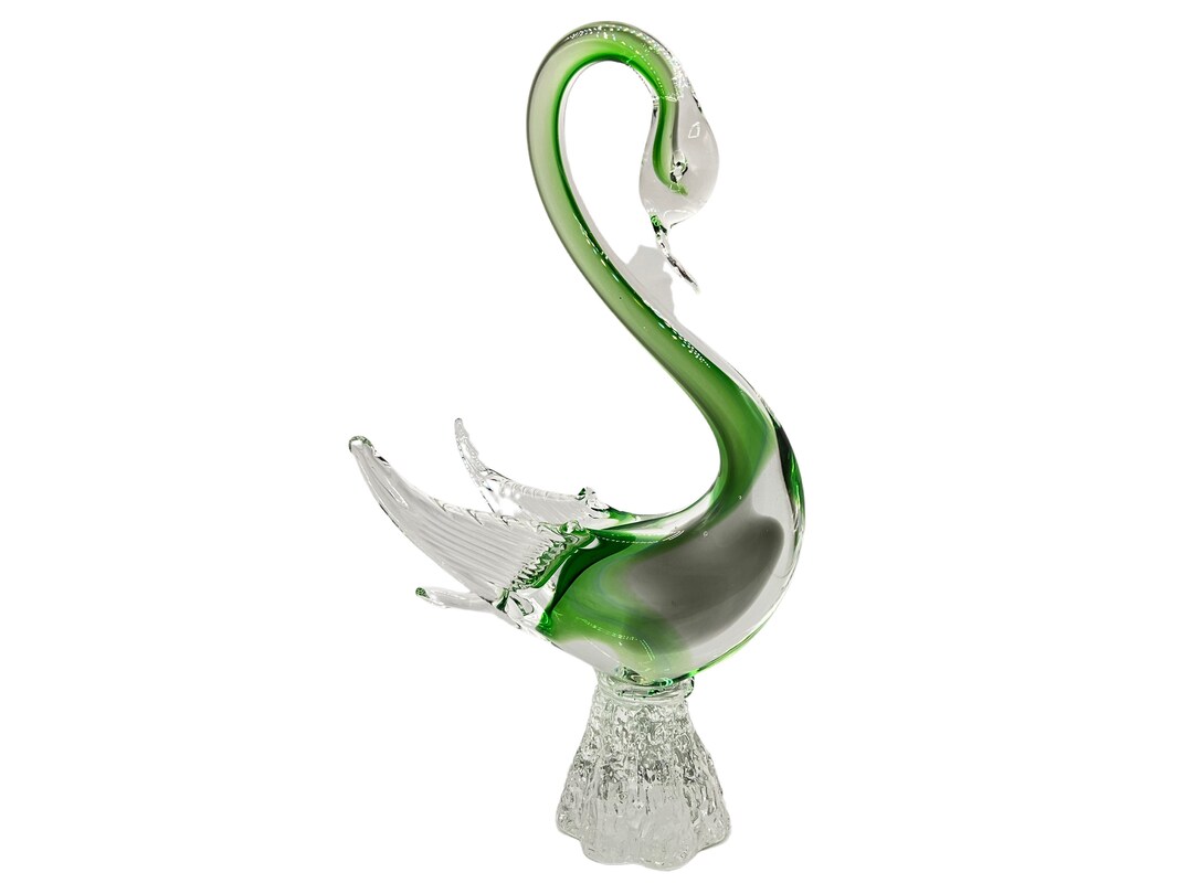 Vintage Green Glass Swan, Murano Style, Hand Blown, Green Grey & Clear ...