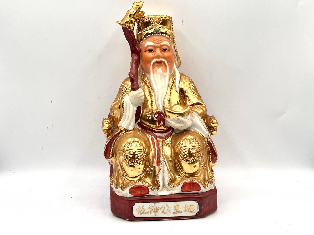 Vintage Chinese EARTH GOD, Tu Di Gong Statue, Ceramic Sculpture, God ...