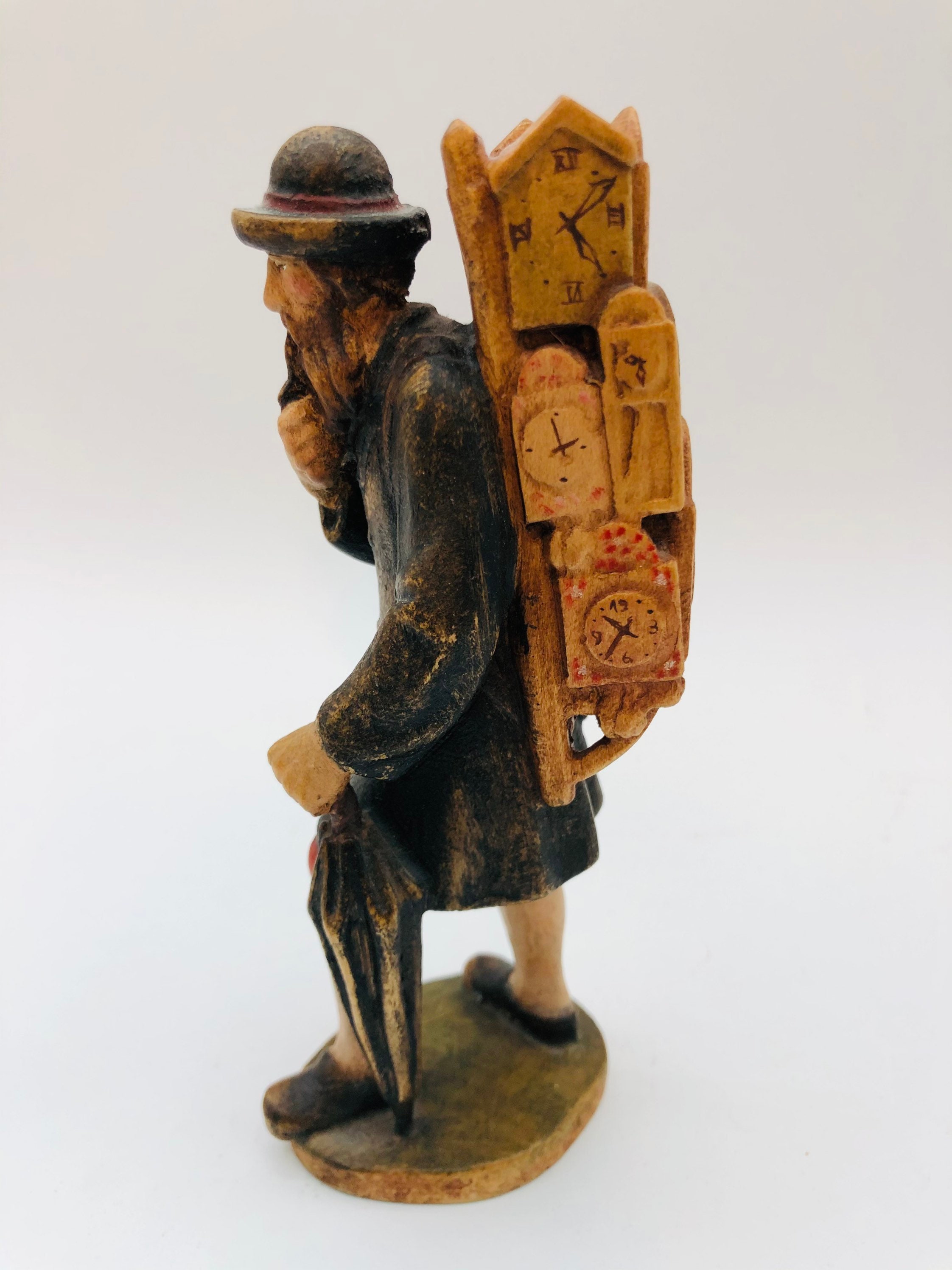 Vintage Hand Carved Hand Painted Wood Man Clock Peddler Clocks | Etsy