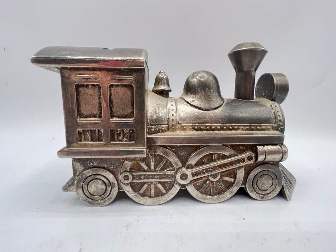 Vintage Metal Train Piggy Bank, Kids Room Decor, Silver Train, Child ...