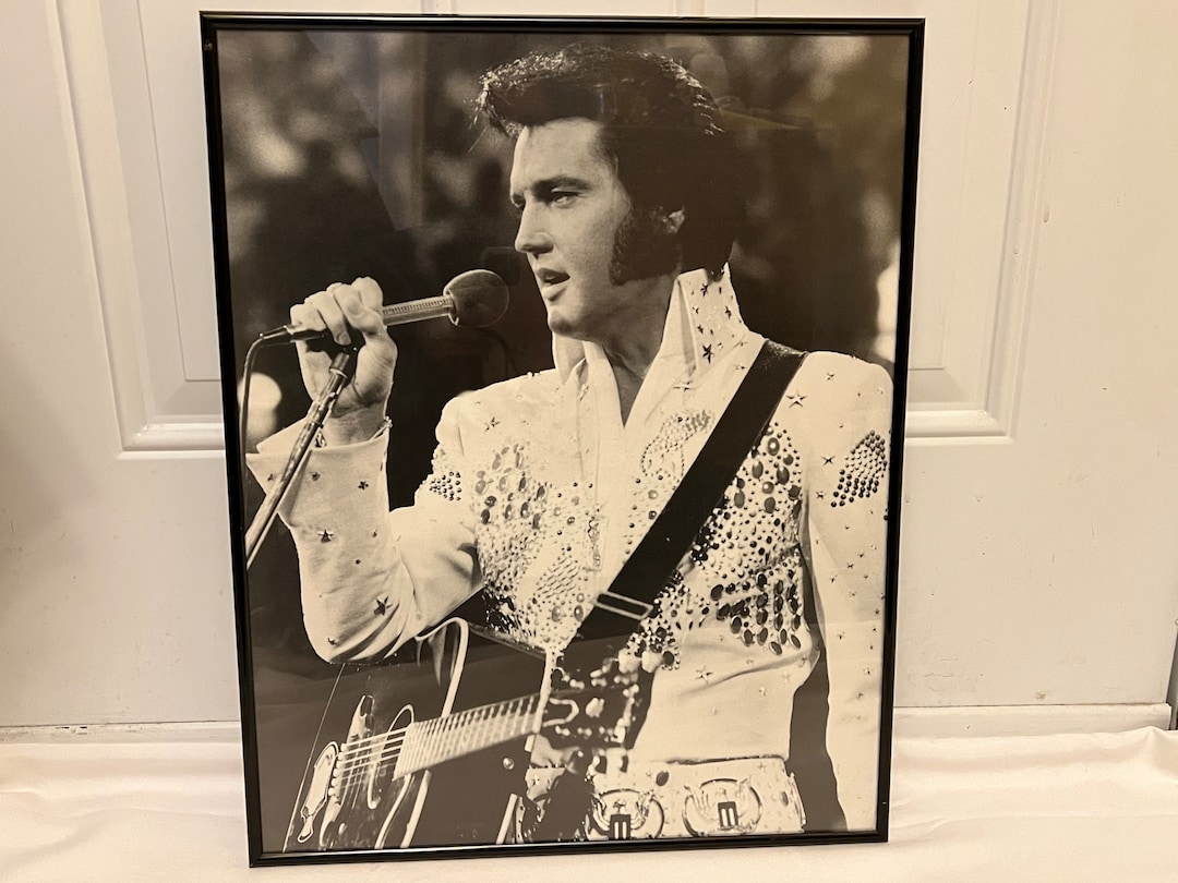 Vintage Elvis Presley Framed Print, Wall Hanging, Plastic Black Frame ...