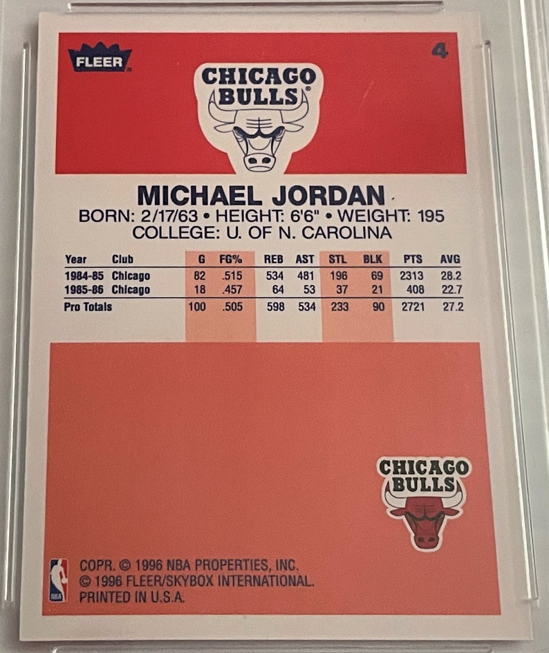 Hard to Find MICHAEL JORDON 1996-97 Fleer #4 Decade of Excellence 1986 ...
