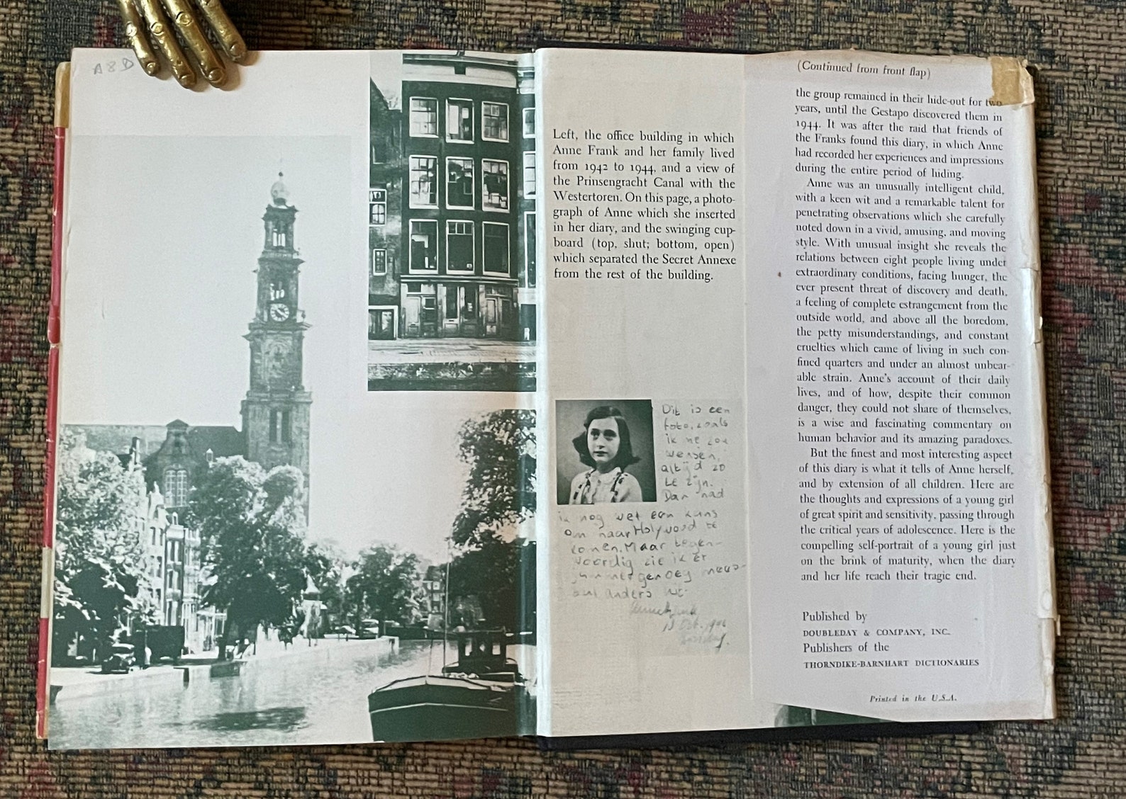 Anne Frank, Diary of A Young Girl, First Edition, Second Printing, 1952 ...