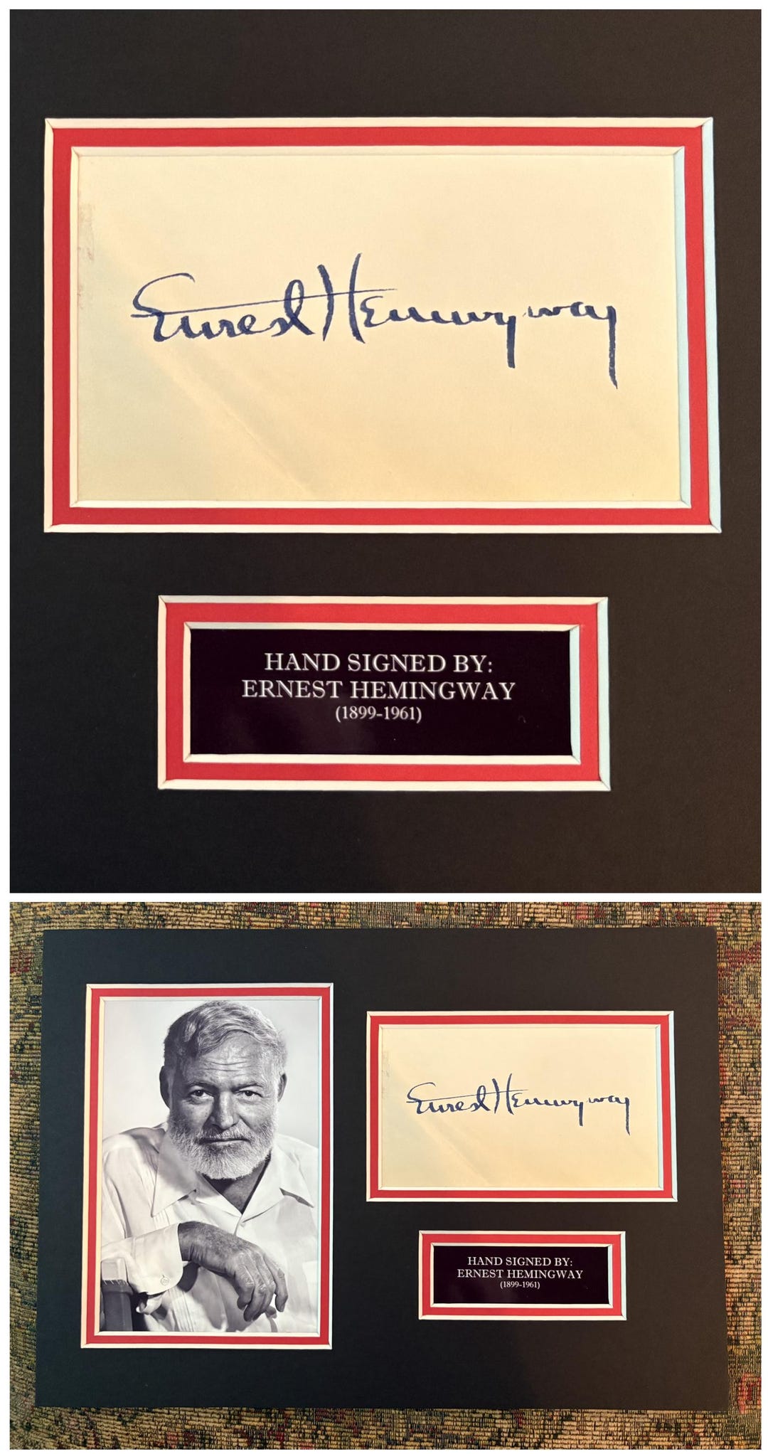 Rare, Vintage, ERNEST HEMINGWAY Custom Matted Display Featuring His ...