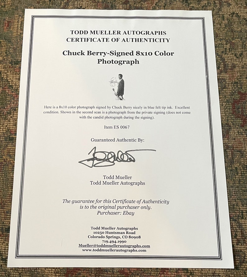 Vintage, Framed, 8" X 10" CHUCK BERRY Autographed / Signed Color Photo Photograph With a Todd ...