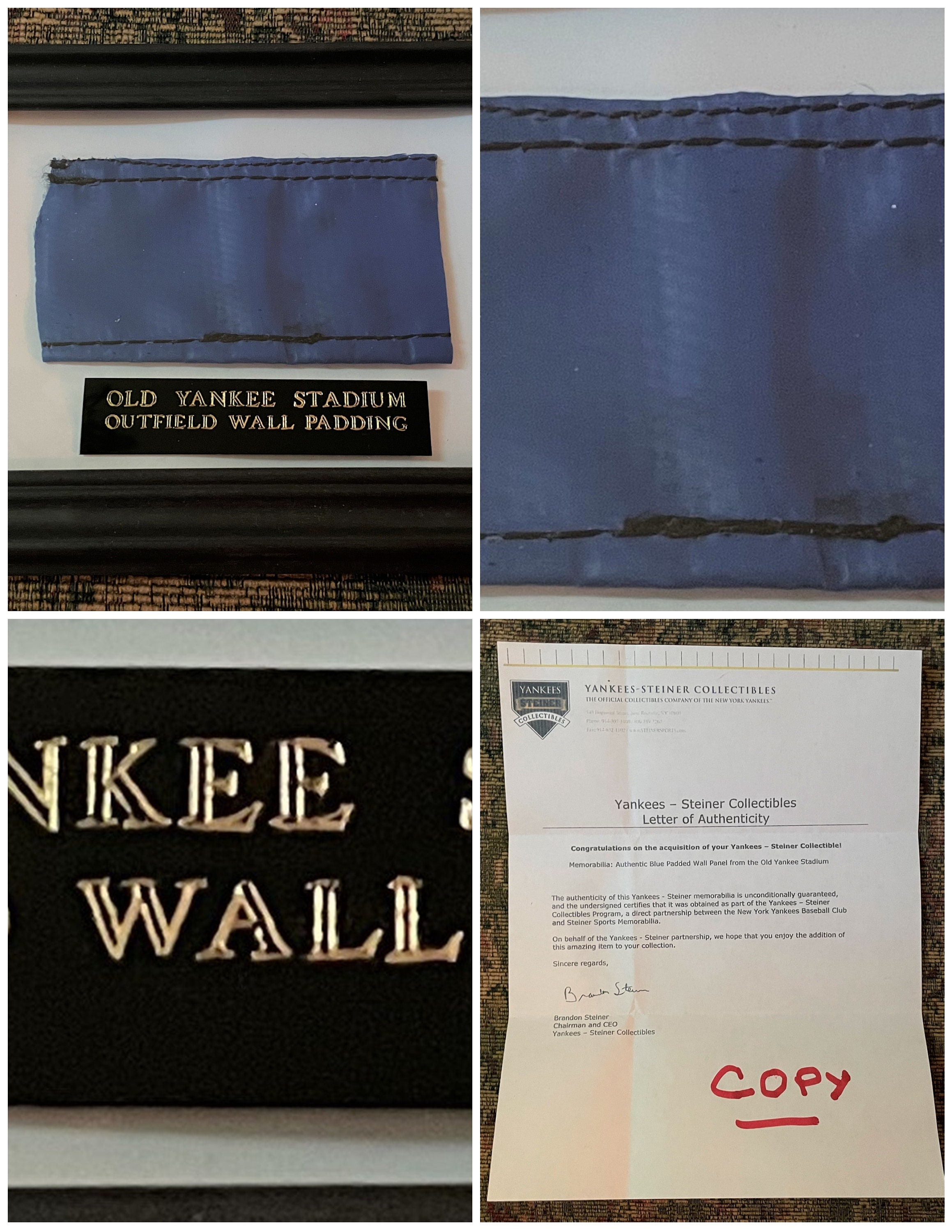 Own A Piece of "old Yankee Stadium," Outfield Wall Padding, Framed ...