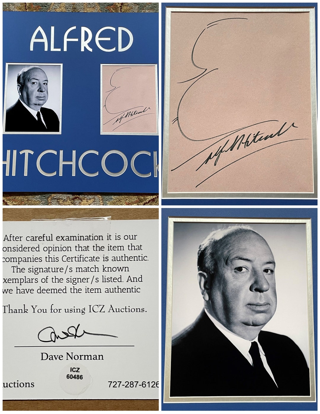 Truly Stunning, Large 30" X 24", Custom Matted SIGNED Alfred Hitchcock ...