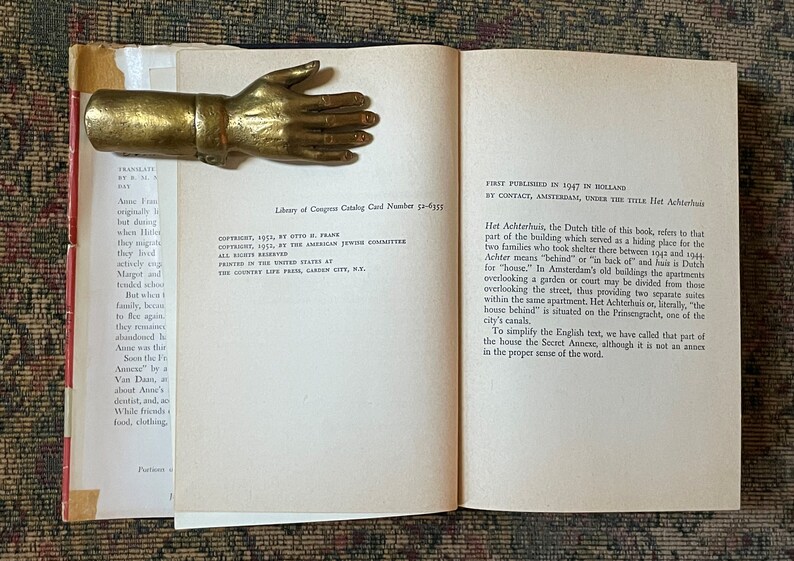 Anne Frank, Diary of A Young Girl, First Edition, Second Printing, 1952 ...