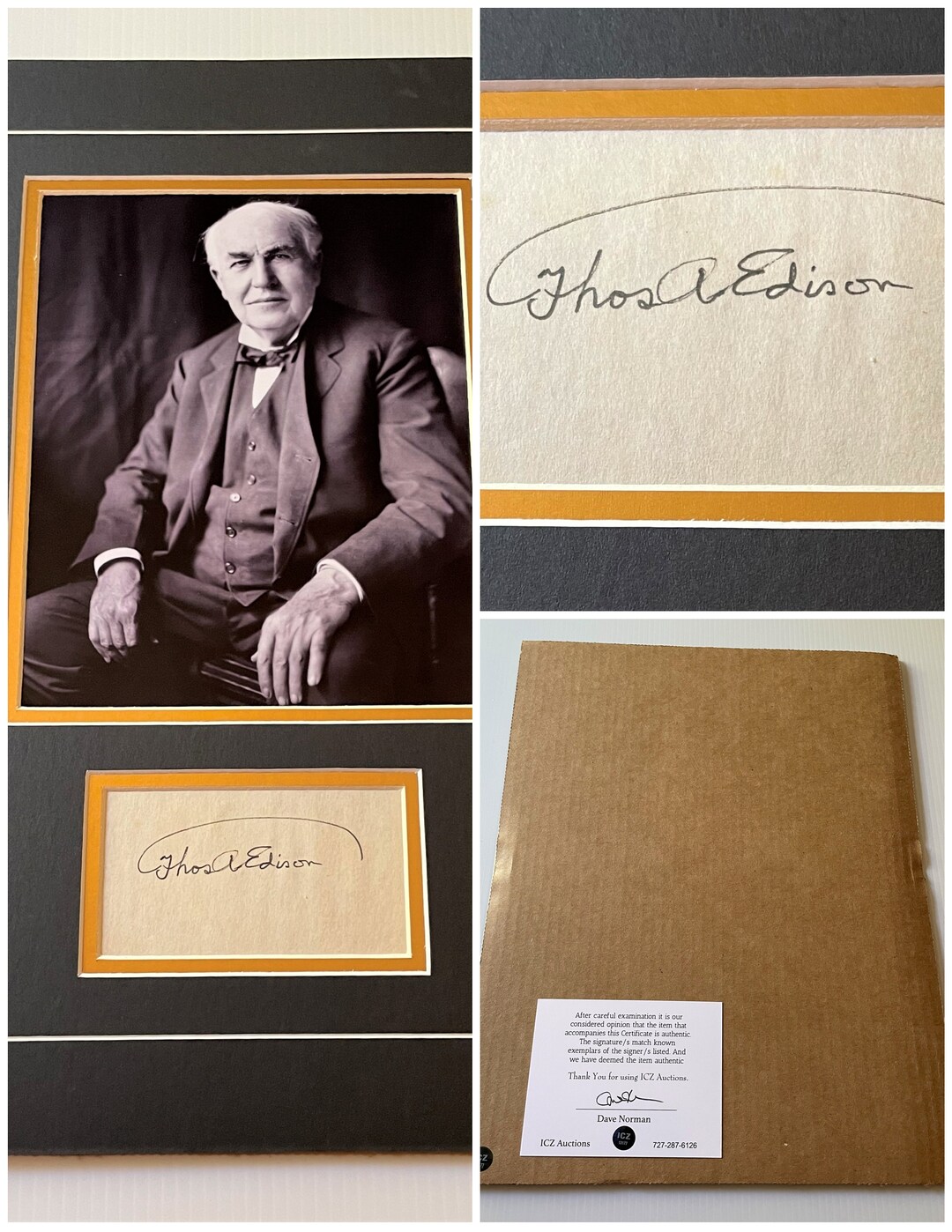 Custom Matted, Ready for Framing, THOMAS EDISON Cut Signature ...