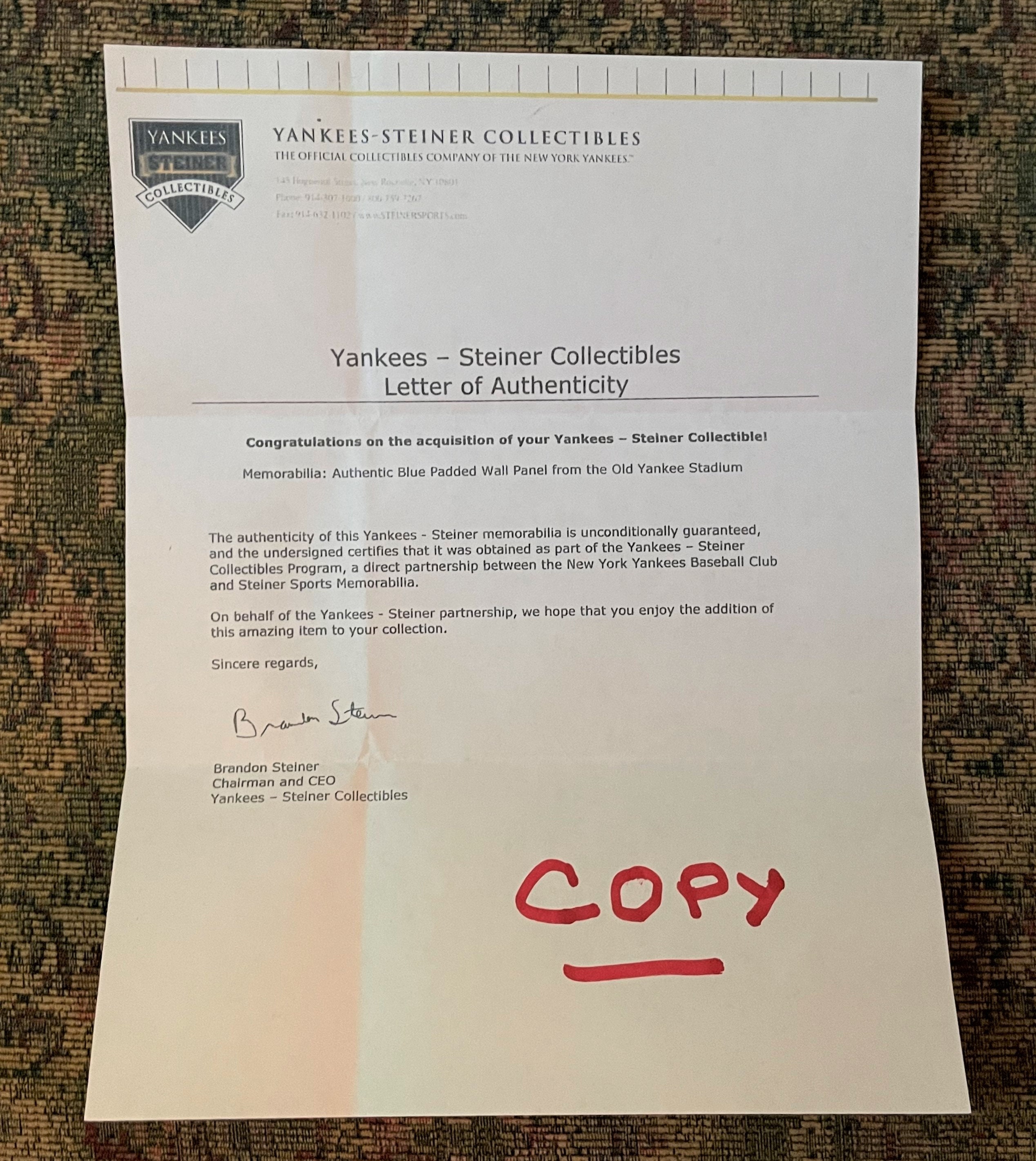 Own A Piece of "old Yankee Stadium," Outfield Wall Padding, Framed ...