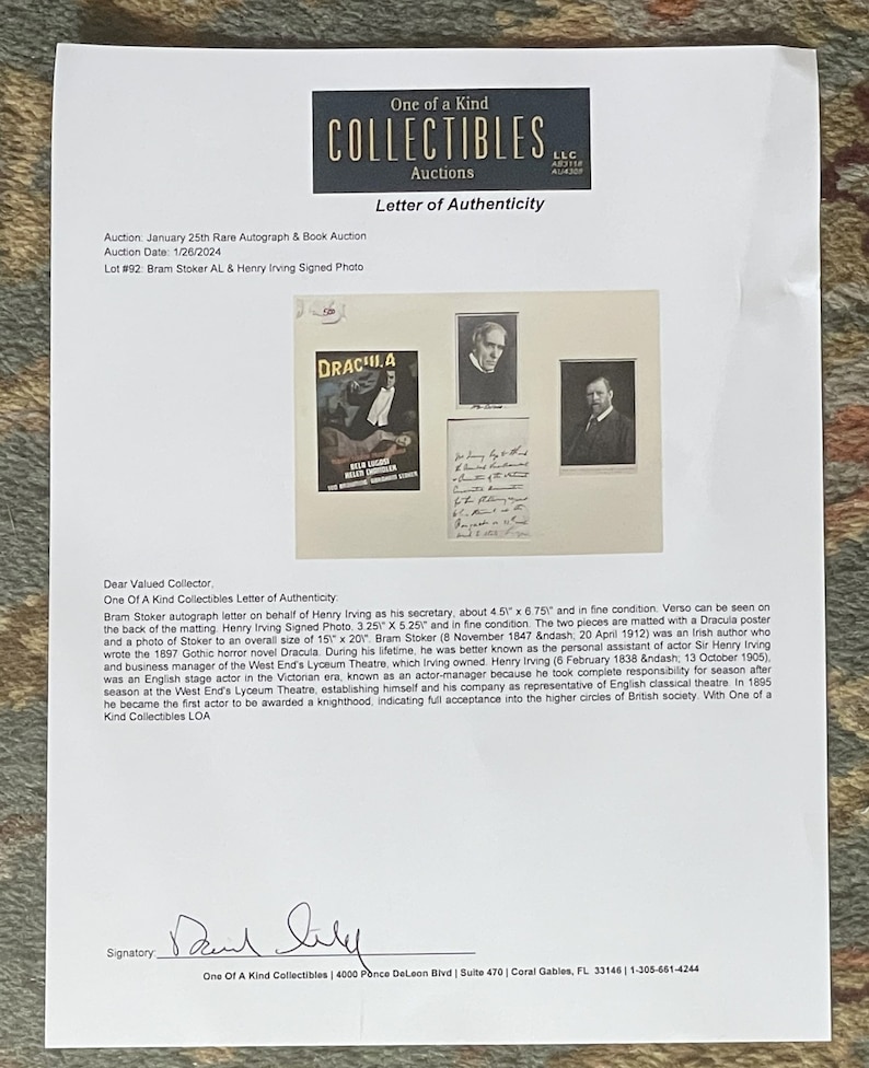 Rare, Vintage Bram Stoker (DRACULA) Hand Written Letter From 1883 ...
