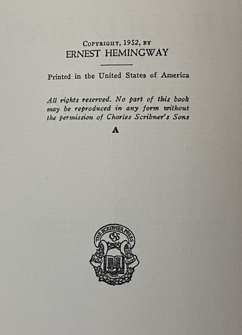 The Old Man and the Sea Ernest Hemingway, 1952, True 1st Edition, First Printing With a & Seal ...