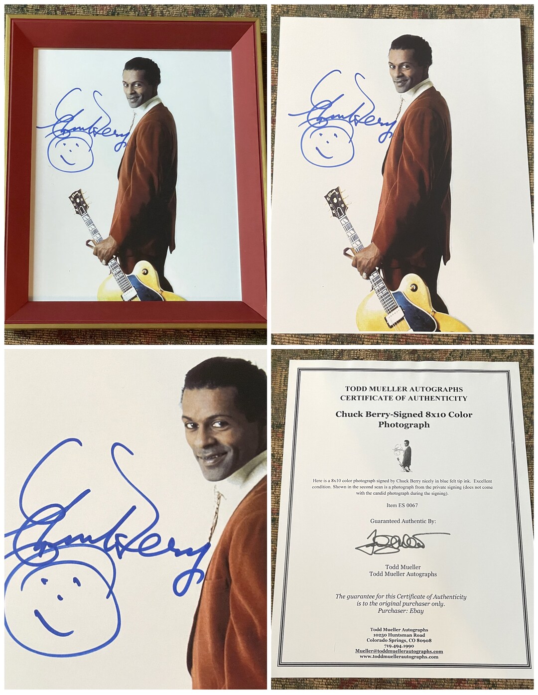 Vintage, Framed, 8" X 10" CHUCK BERRY Autographed / Signed Color Photo ...