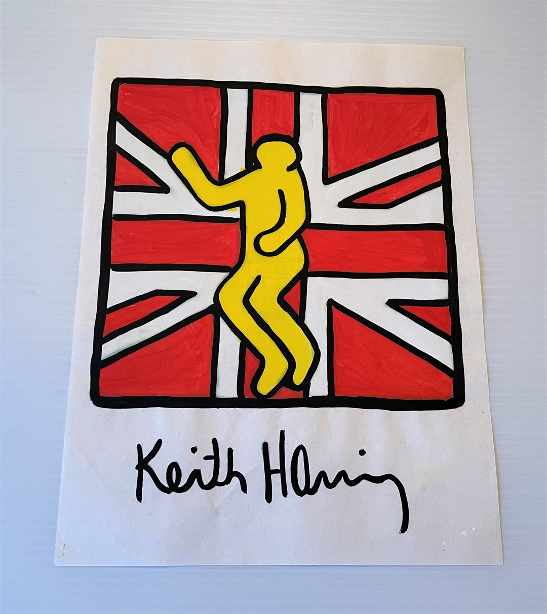 Rare, Vintage KEITH HARING, figure With Flag Pop Art Watercolor ...