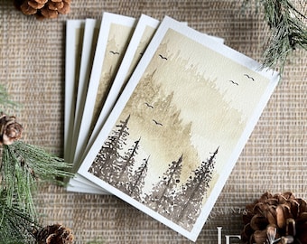 Evergreen Tree Watercolor Handmade Watercolor Forest Outdoors Card ...