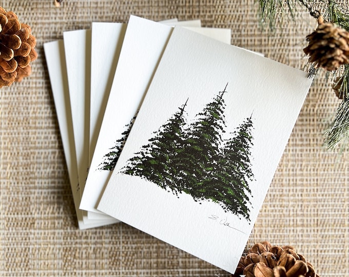 Pine Tree Note Card Set of 10 in White or Light Ivory With Matching ...