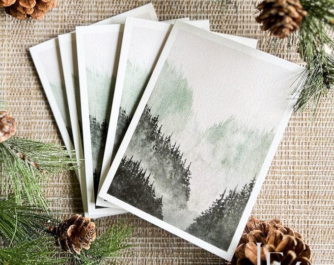 Pine Tree Note Card Set of 10 in White or Light Ivory With Matching ...