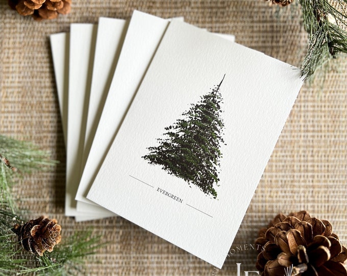 Pine Tree Note Card Set of 10 in White or Light Ivory With Matching ...