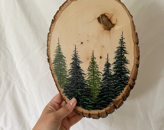 Large Forest Painting Wood Slice - Pine Trees - Forest - Nature Gifts ...