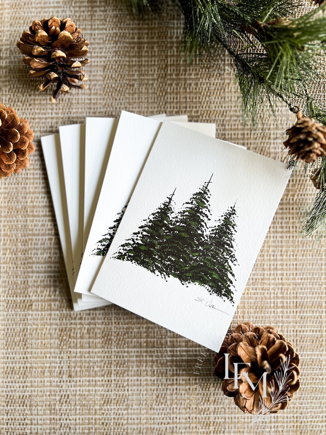 Three Pines Card Set | Pine Tree Cards | Pine Tree Notecards | Notecard ...