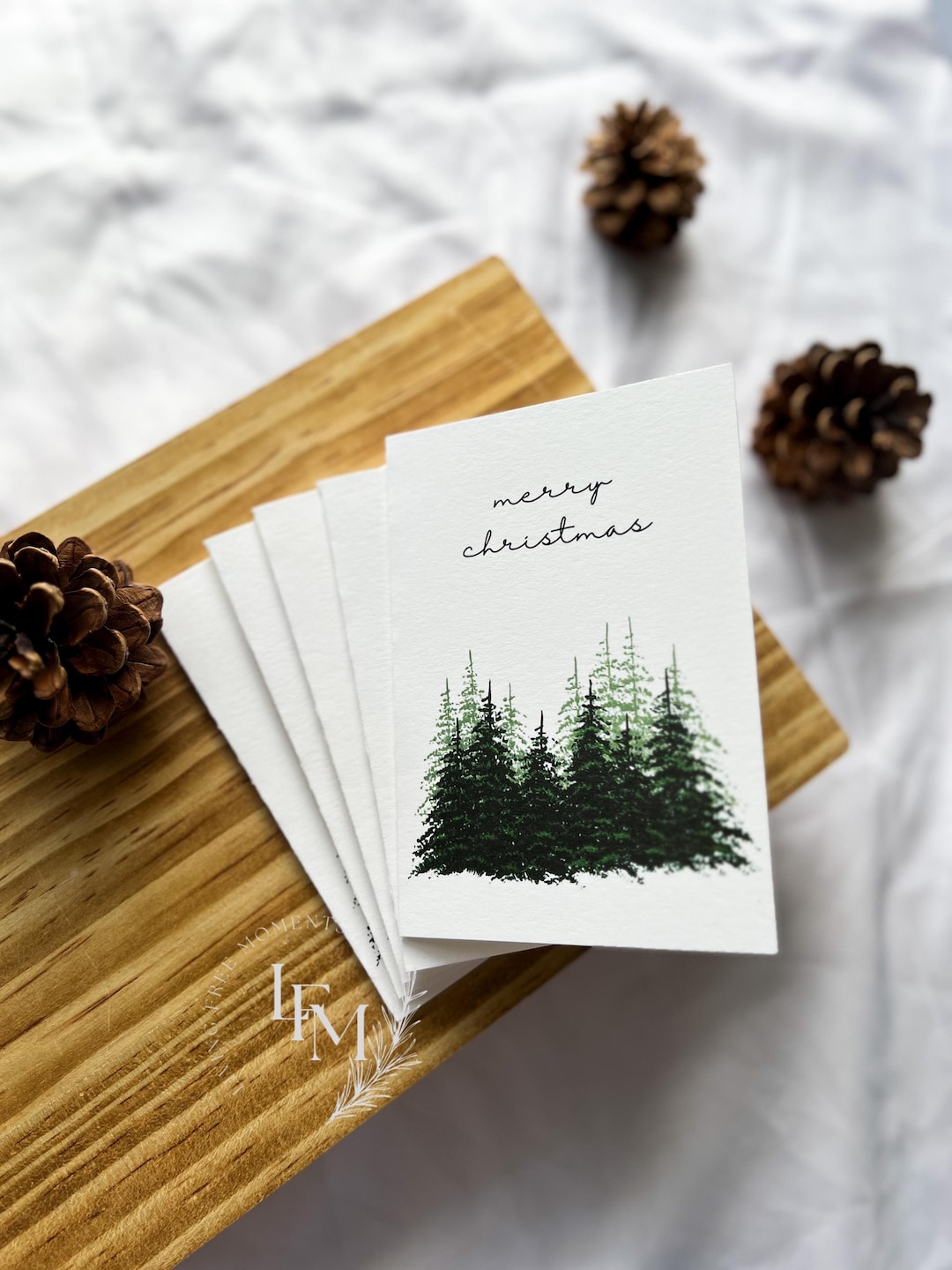 Hand-painted Design Pine Tree Christmas Cards: Holiday Card Set - Etsy