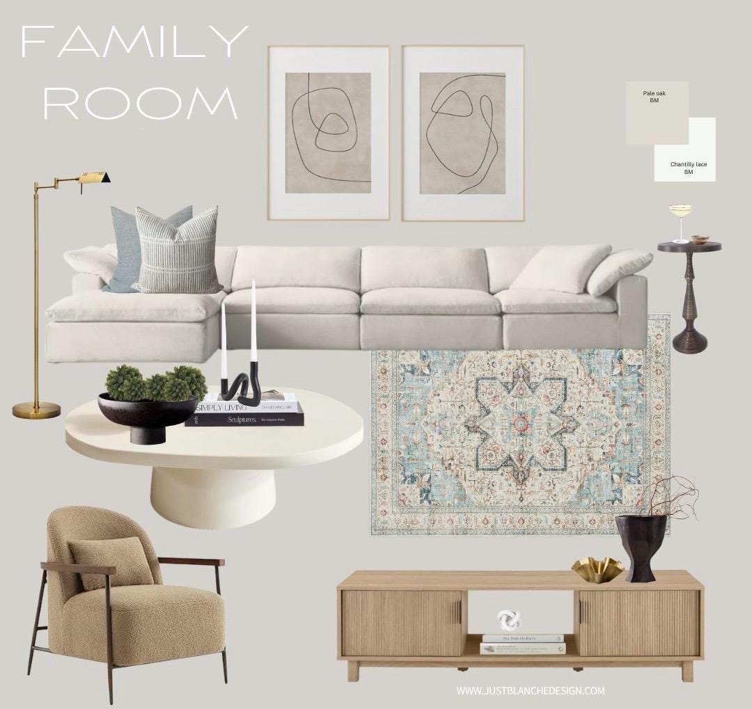 Pre-made Family Room Mood Board – Curated Furniture and Accessories for ...