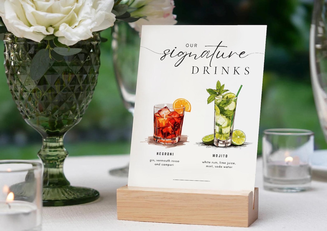 Signature Drinks Sign Template, Multiple Signature Cocktails Sign ...