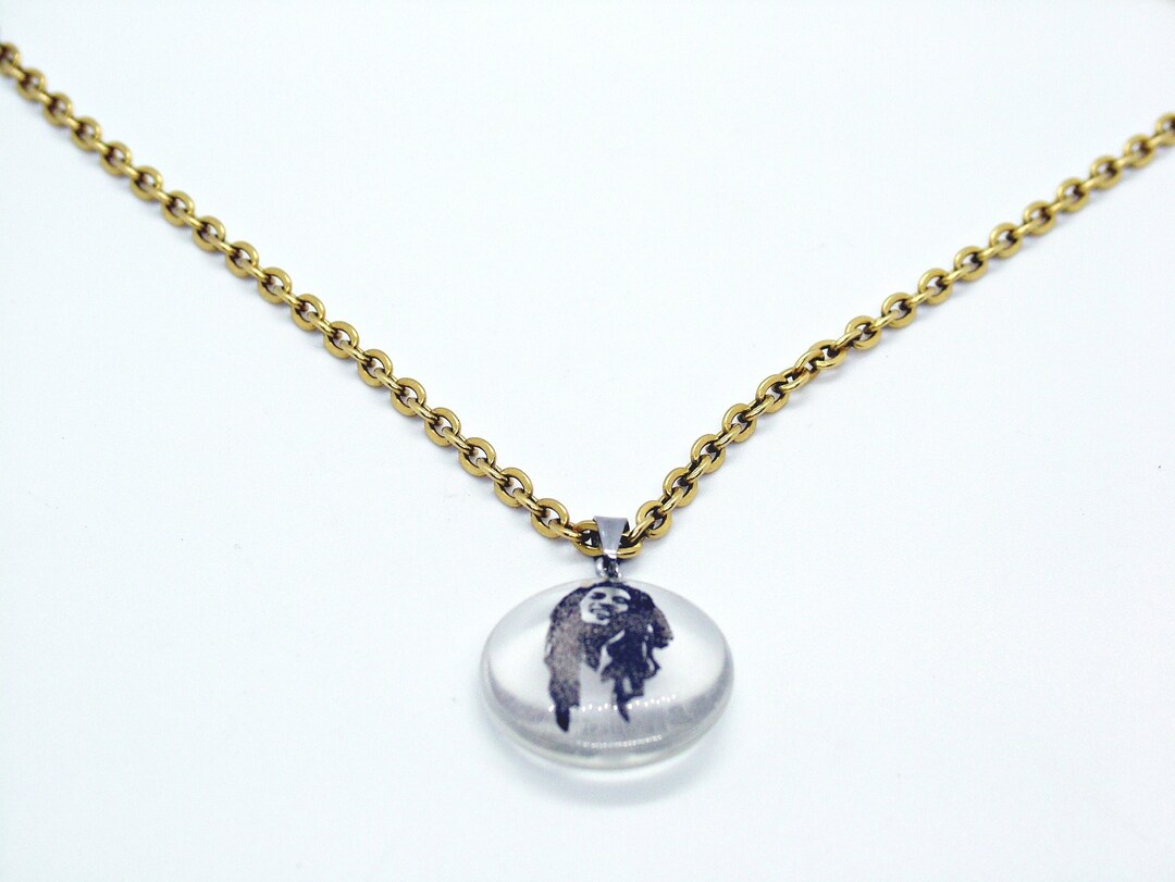 Bob Marley Pendant Necklace - Laser Engraved Glasss Pendant - Gold or ...
