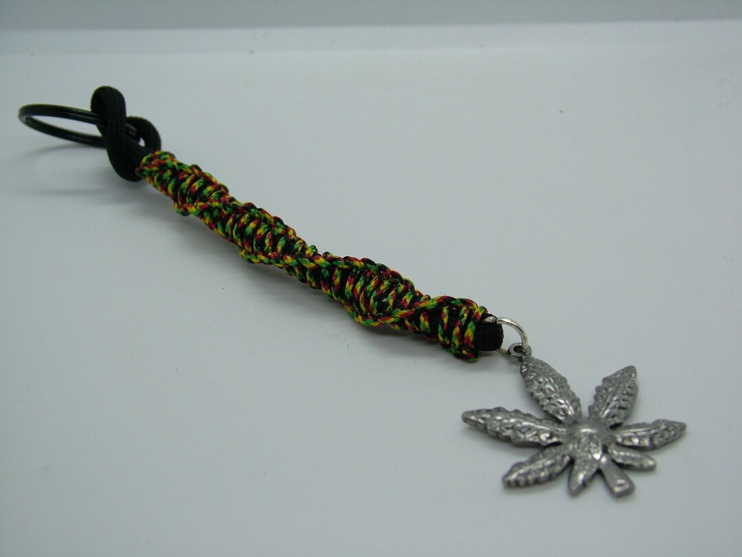 Rasta Cannabis Leaf Keyring Handmade Paracord and Stainless Steel ...