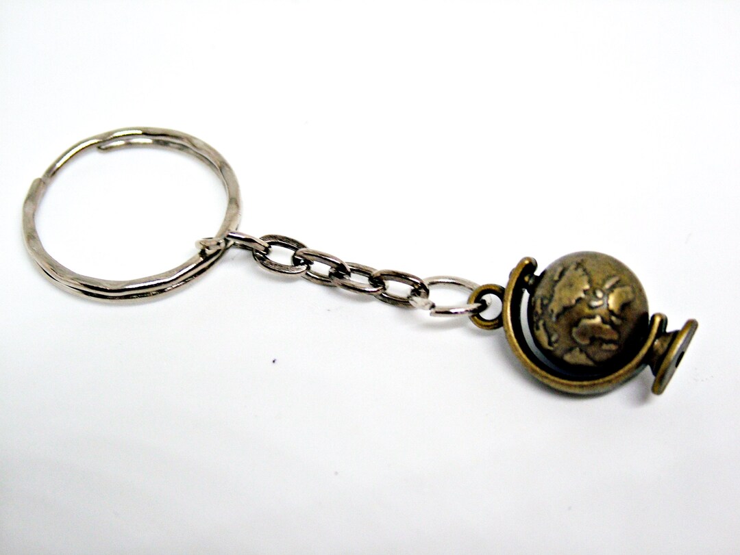 Planet Earth Globe Keyring 3D Spinning Pendant With Gold or - Etsy